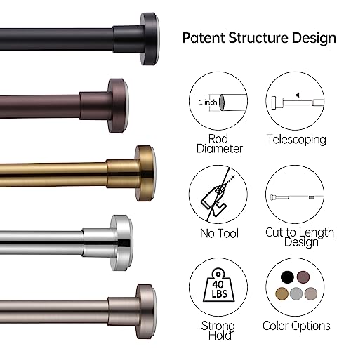 BRIOFOX Shower Curtain Rod Adjustable 75-89 Inch, Spring Tension Shower Rod No Drilling Non Slip, Matte Black