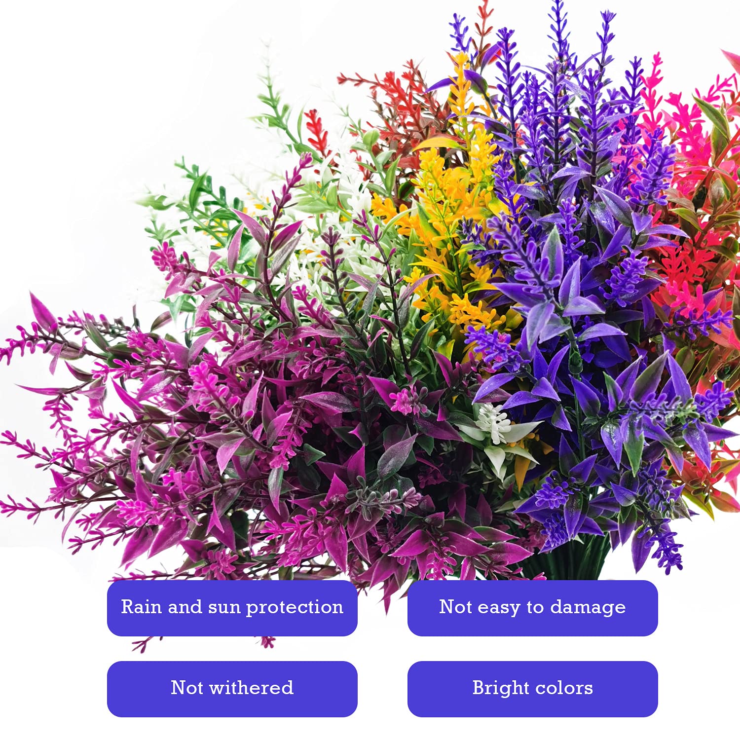 AOUCKSX Artificial Lavender Flowers 6 Bundles Outdoor UV Resistant Faux Plastic Plants Artificial Greenery Lavender for Home Garden Wedding Indoor Porch Box Table Centerpiece Decorations