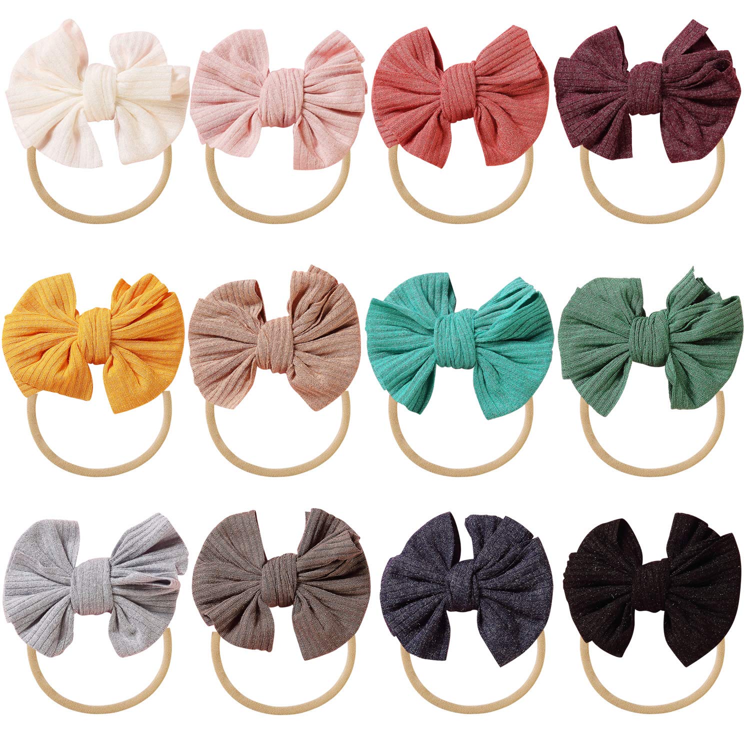 Globalsupplier inSowni 12 Pack Soft Stretchy Nylon Bow Headbands Hair Accessories for Baby Girls Toddlers Newborns Infants Kids
