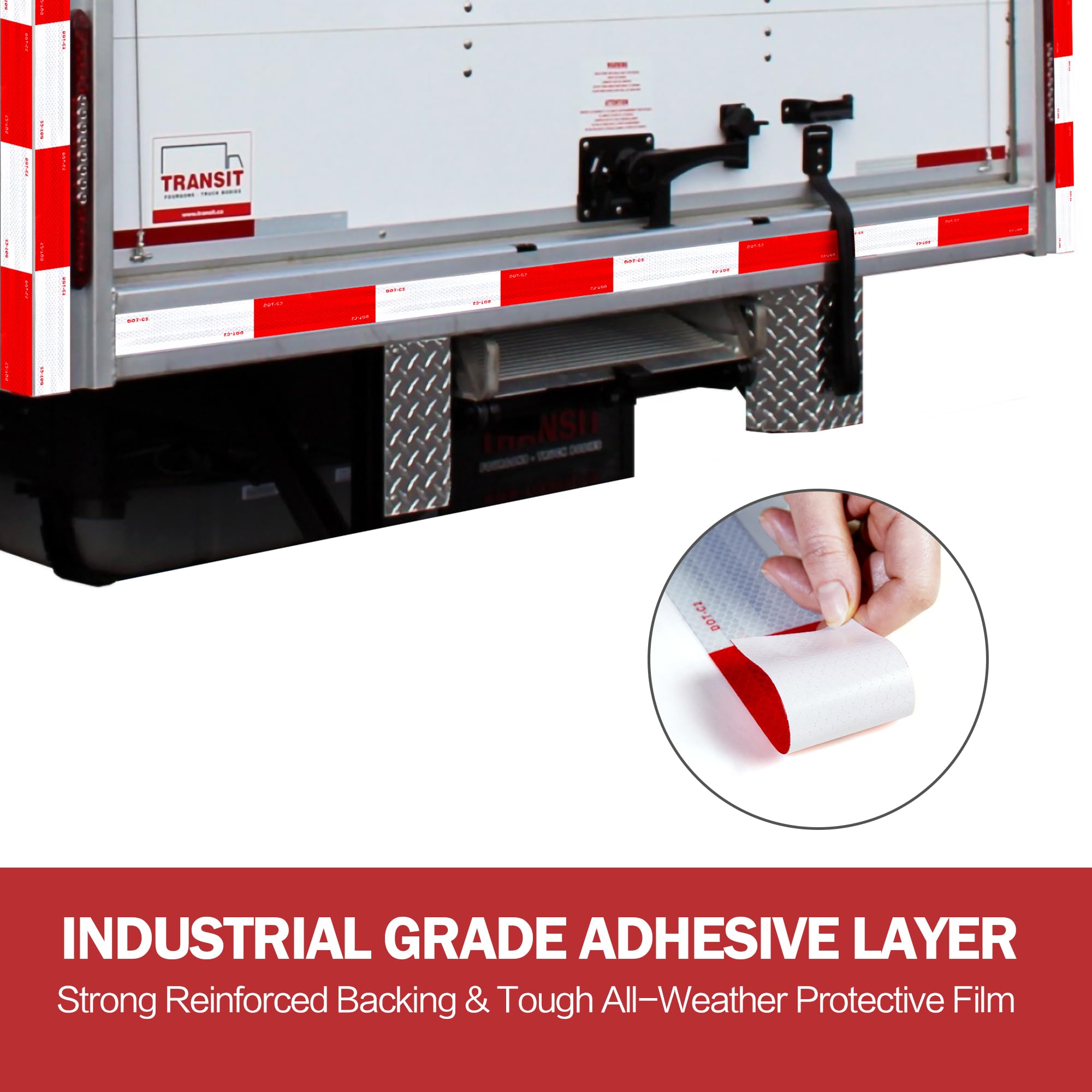 LEORAY DOT-C2 Reflective Tape, DOT Reflective Tapes 2" x200 Feet Waterproof Red and White Adhesive Reflector Tape for Trailer Cars Trucks Outdoor