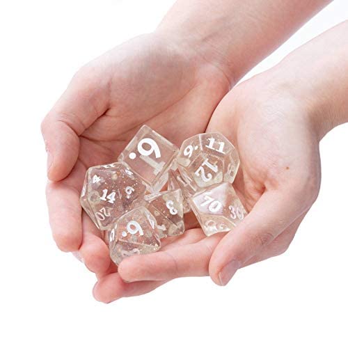 Wiz Dice Titan 25mm Dice - Large Polyhedral Dice Set for Various Role Playing Dice Games - Sparkle Vomit 7 Cnt -DND Dice Set with a Clear Dice Box - Includes D4, D6, D8, D10, D10(0), D12 & D20