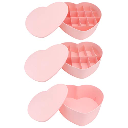 AlTurn 3Pcs Underwear Organizer Box with Lids Heart Shaped Closet Dresser Drawer Dividers Containers Stackable for Lingerie Socks Bras Scarves (Color : Pink)