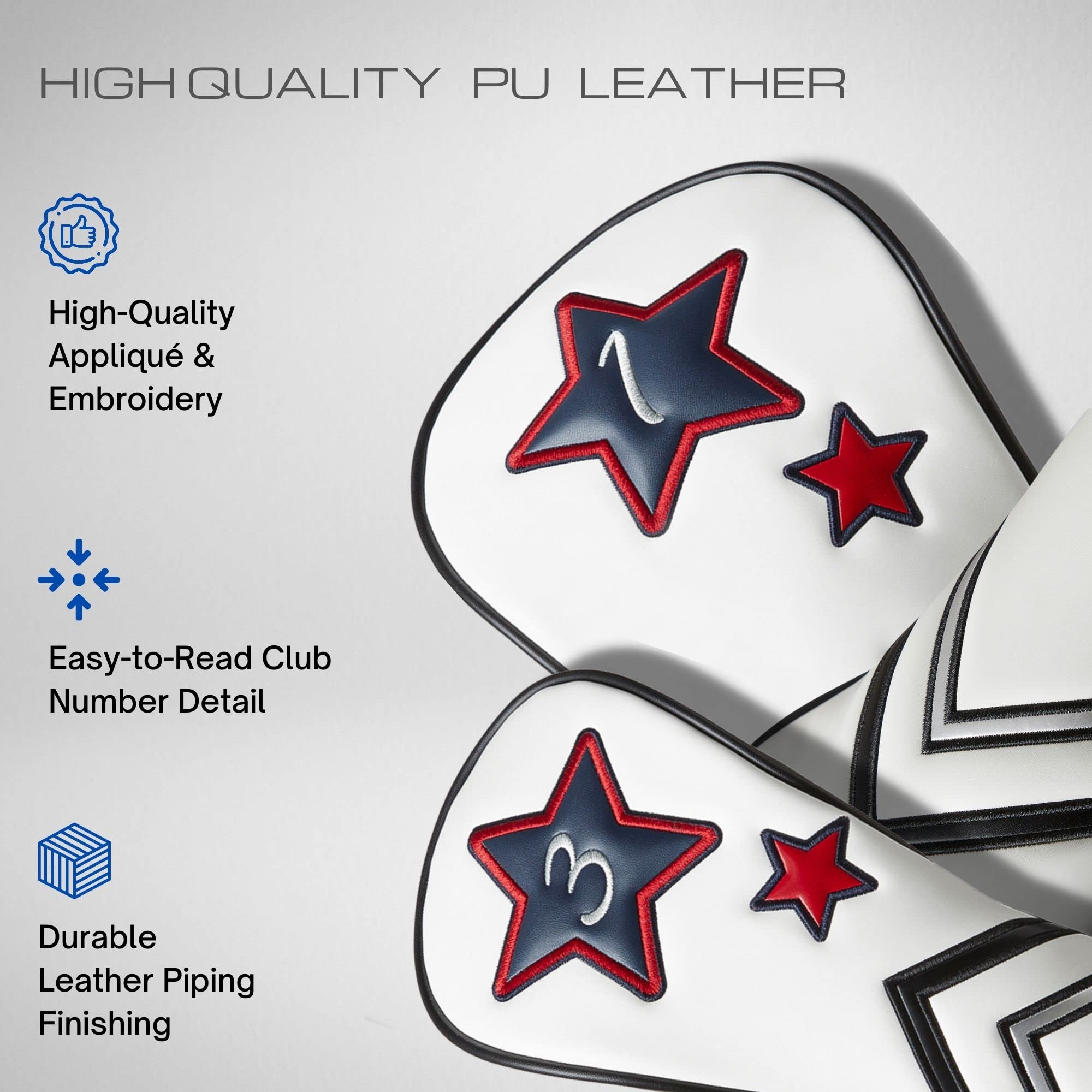 3PCS Golf Head Covers for Woods and Driver