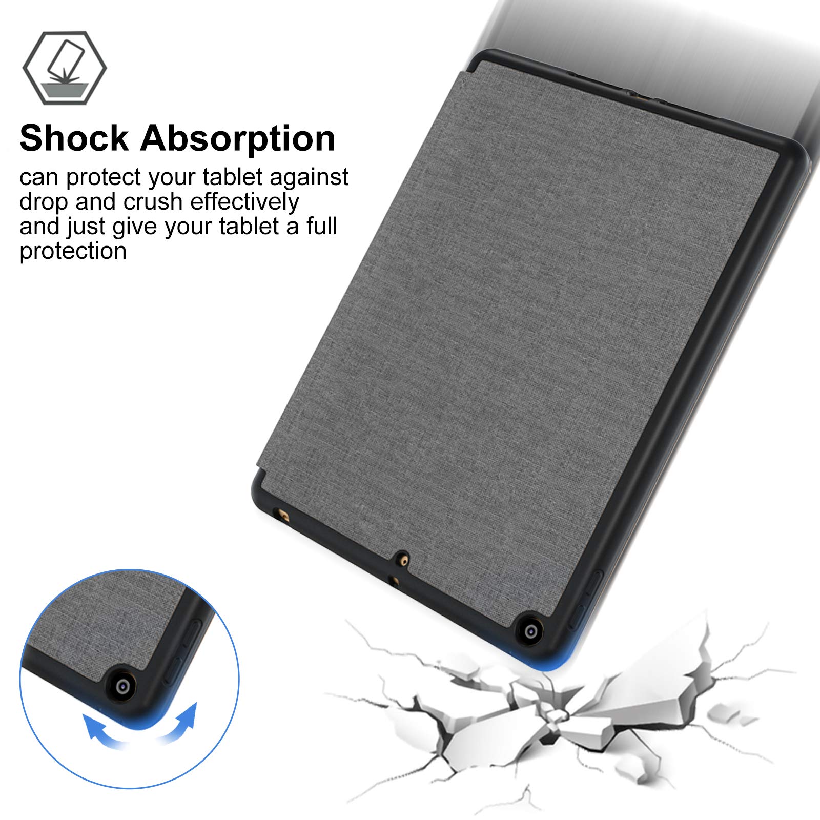 Mastten Case Compatible with iPad 9th/8th/7th Generation Case, iPad 10.2 Inch Case with Pencil Holder, TPU Smart Stand Back Case Cover for iPad Case 2021/2020/2019, Auto Wake/Sleep, Gray