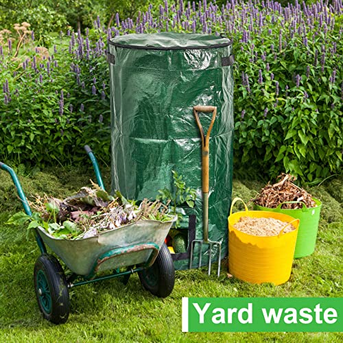 4 Pieces Compost Bin Bags Large 34 Gallon Reusable Yard Waste Bags Lawn Bags Heavy Duty Garden Bag Composting Bags Garbage Can Outdoor Container with Zipper Lid and Handles for Loading Leaf Trash