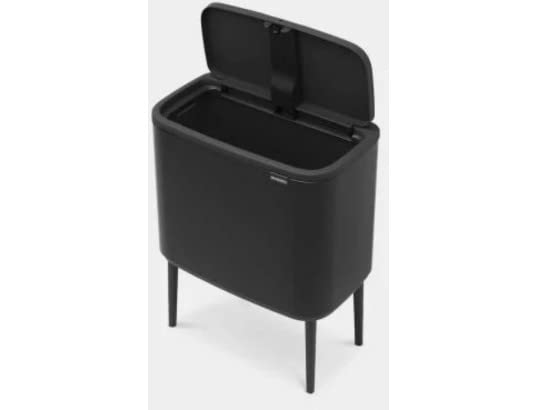 Brabantia Bo Trash Can - 1 x 9.5 Gal Inner Bucket (Matt Black) Waste/Recycling Garbage Can, Removable Compartment