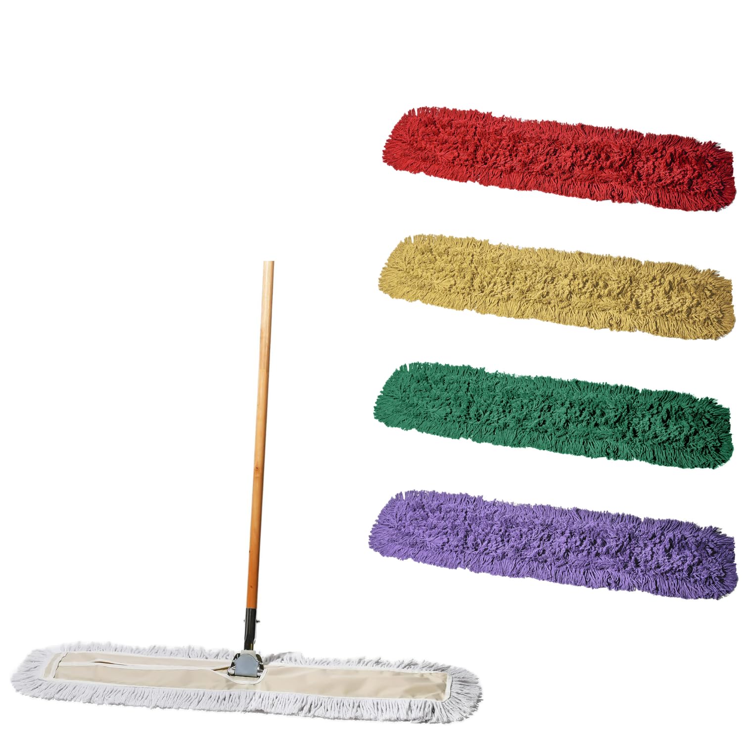 36 Inch White Dust Mop with Wood Handle and 36 Inch Dust Mop Refill Bundle - 1 Mop Set and 4 Refills
