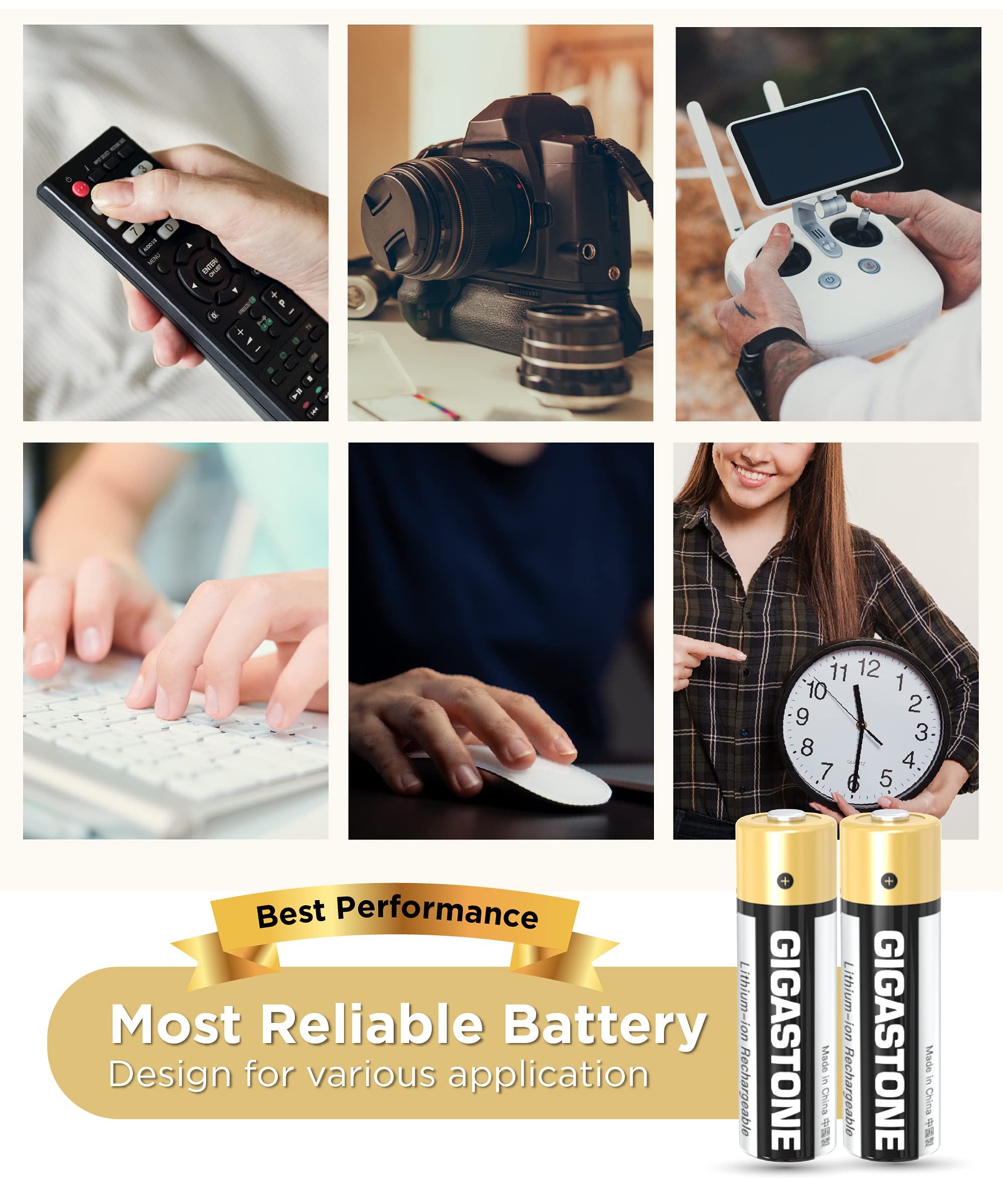 Gigastone Rechargeable Lithium AA Batteries, 1.5V Constant Voltage, 3000mWh High Endurance 1000x Cycles, Built-in Safety Protection, 4-Pack AA Batteries + 8-Bay Fast Charging AA AAA Battery Charger