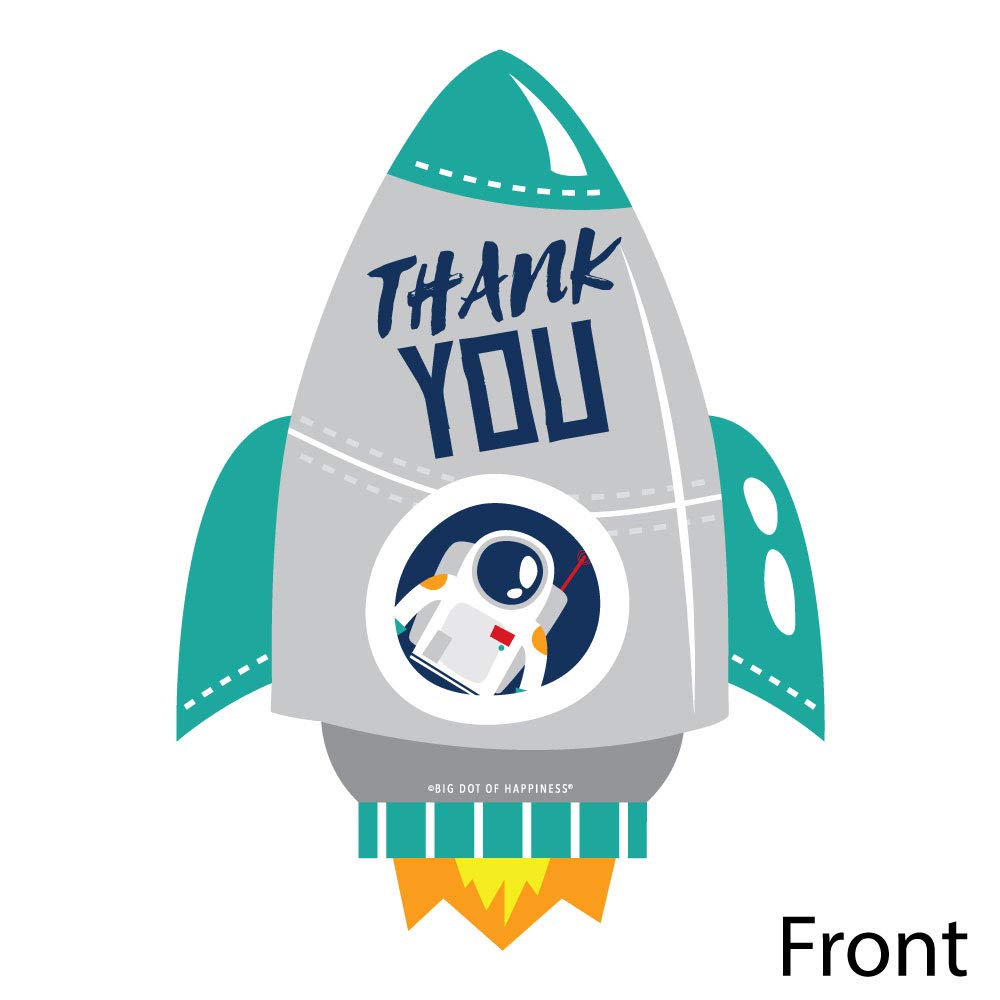 Big Dot of Happiness Blast Off to Outer Space - Shaped Rocket Ship Baby Shower or Birthday Party Thank You Note Cards with Envelopes - Set of 12