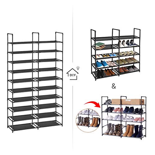 WINCANG 10-Tiers Shoe Rack- Durable and Sturdy Fabric Stackable Shoe Shelf Storage Organizer for Bedroom/ Entryway/Hallway/Closet-Space Saving Storage and Organization 20-40 pairs of shoes