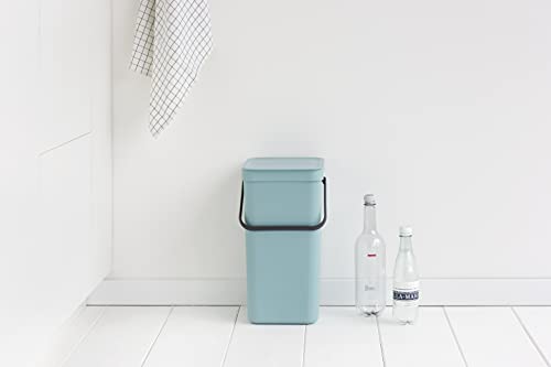 Brabantia Sort & Go Kitchen Recycling Can (4.2 Gal / Mint) Stackable Waste Organiser with Handle & Removable Lid, Wall/Cupboard Mounting