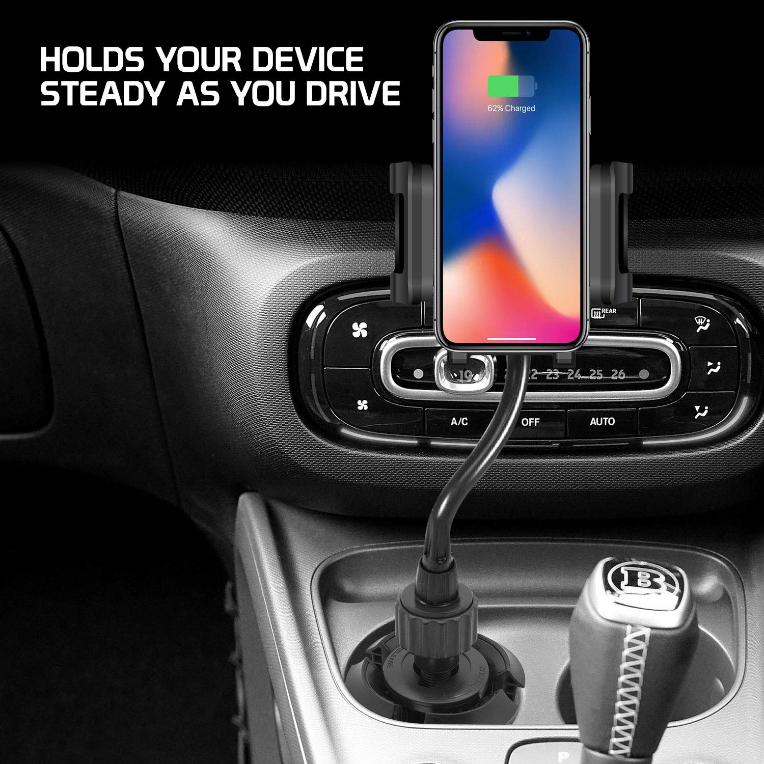 Cup Holder Phone Mount, Goose Neck Hands Free Cradle Compatible with Apple iPhone, Samsung Galaxy Z Flip, Z Fold, Google Pixel, Moto (PH650G)