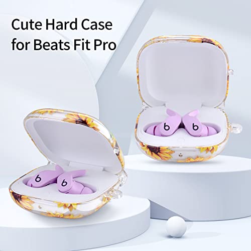 Beats Fit Pro Case Cover,AIRSPO Hard PC Case for Beats Fit Pro Cute Protective Beats Fit Pro Earbuds Case Cover with Keychain(Sunflower)