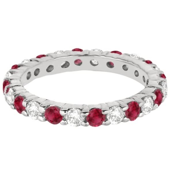 2.35ct Eternity Diamond and Ruby Ring Anniversary Wedding Band For Women 14k White Gold Natural