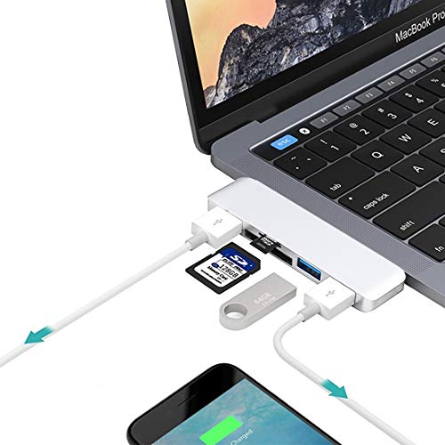 Leya-US Spare Part 5 in 1 Multi-Function Aluminium Alloy 5Gbps Transfer Rate USB-C/Type-C HUB Adapter with 3 USB 3.0 Ports & SD Card Slot & TF Card Slot Compatible for MacBook 2015/2016 / 2017(Gre