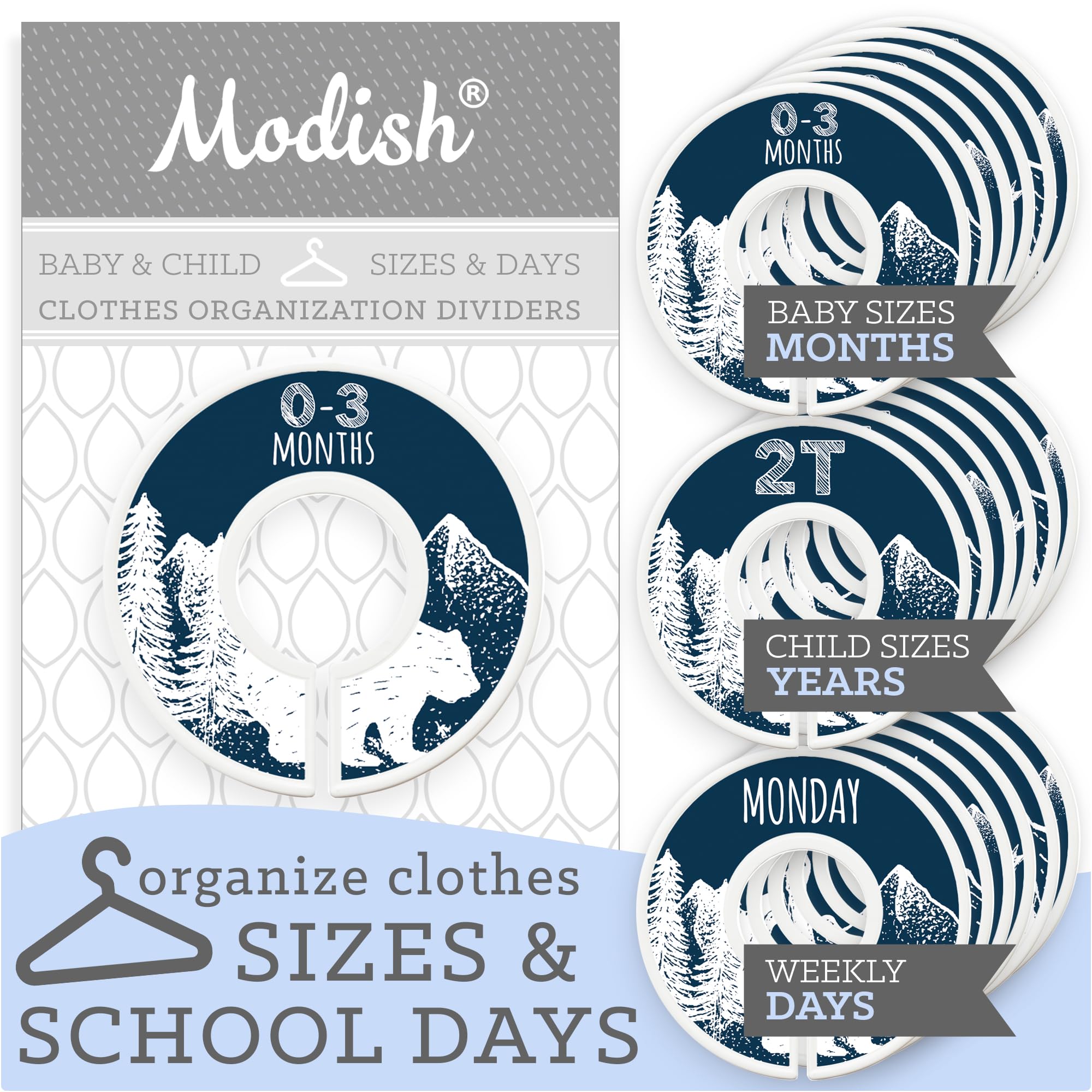 Baby Clothes Closet Organization, Hanging Size Dividers: Months & Years Sets, Girl Boy Neutral Navy Blue Outdoor Mountain Forest Safari Explorer Woodland Animals Fox Nursery Décor, Useful Baby Gift