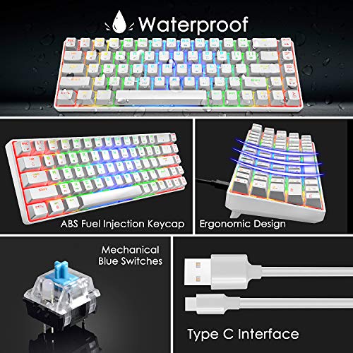 60% Mechanical Gaming Keyboard Blue Switch Mini 68 Keys Wired Type C Chroma RGB 18 Backlit Effects,Lightweight Gaming Mosue 6400DPI Honeycomb Optical,Gaming Mouse Pad for Gamers and Typists(Green)