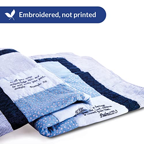 Christian Baby Gift for Boy, Soft Blue Cotton Quilt Embroidered with 9 Bible Verses for Baby Shower, Baptism, Dedication, Grandson, Godson, Etc.