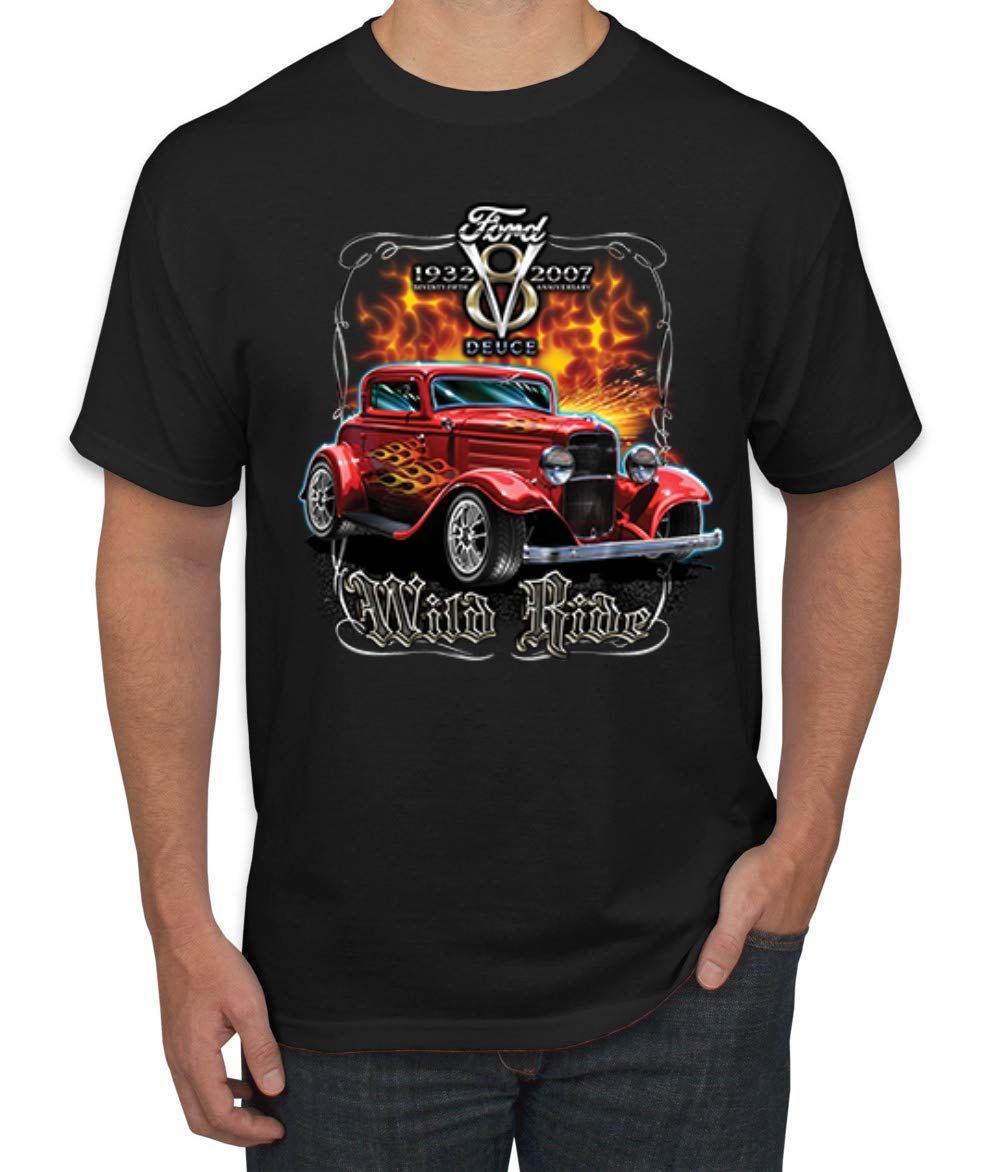 1932 Ford Deuce V8 75th Anniversary Wild Ride Cars and Trucks Men's Graphic T-Shirt, Black, X-Large