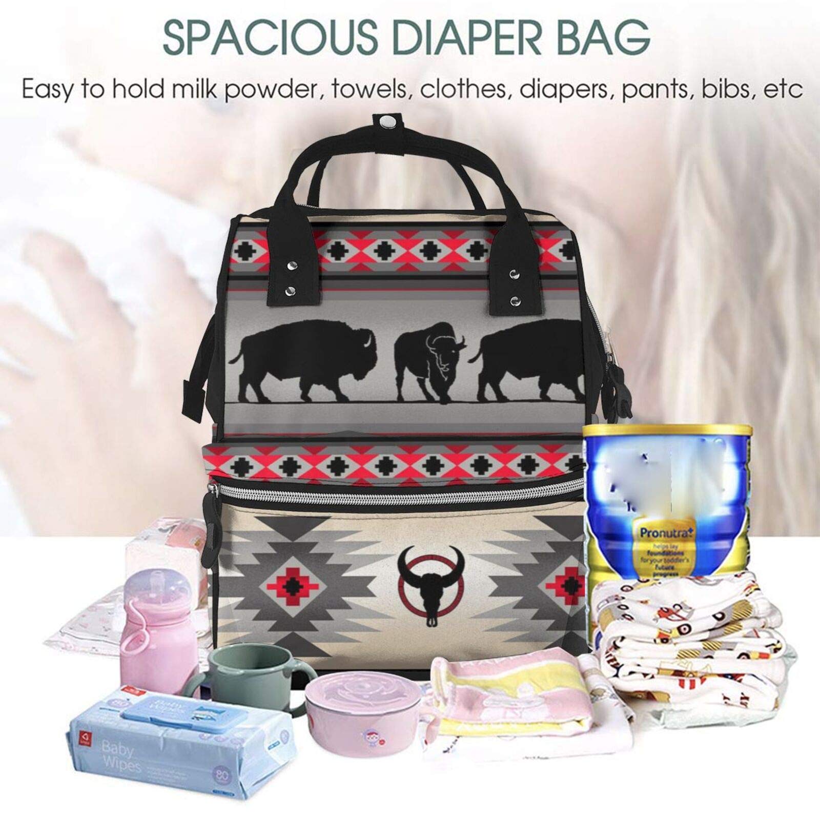 Diaper Bag American Native Bear Buffalo Stripe Large Capacity Nappy Bag Backpack for Baby Care Tote Bags Travel Backpack for Mom and Dad