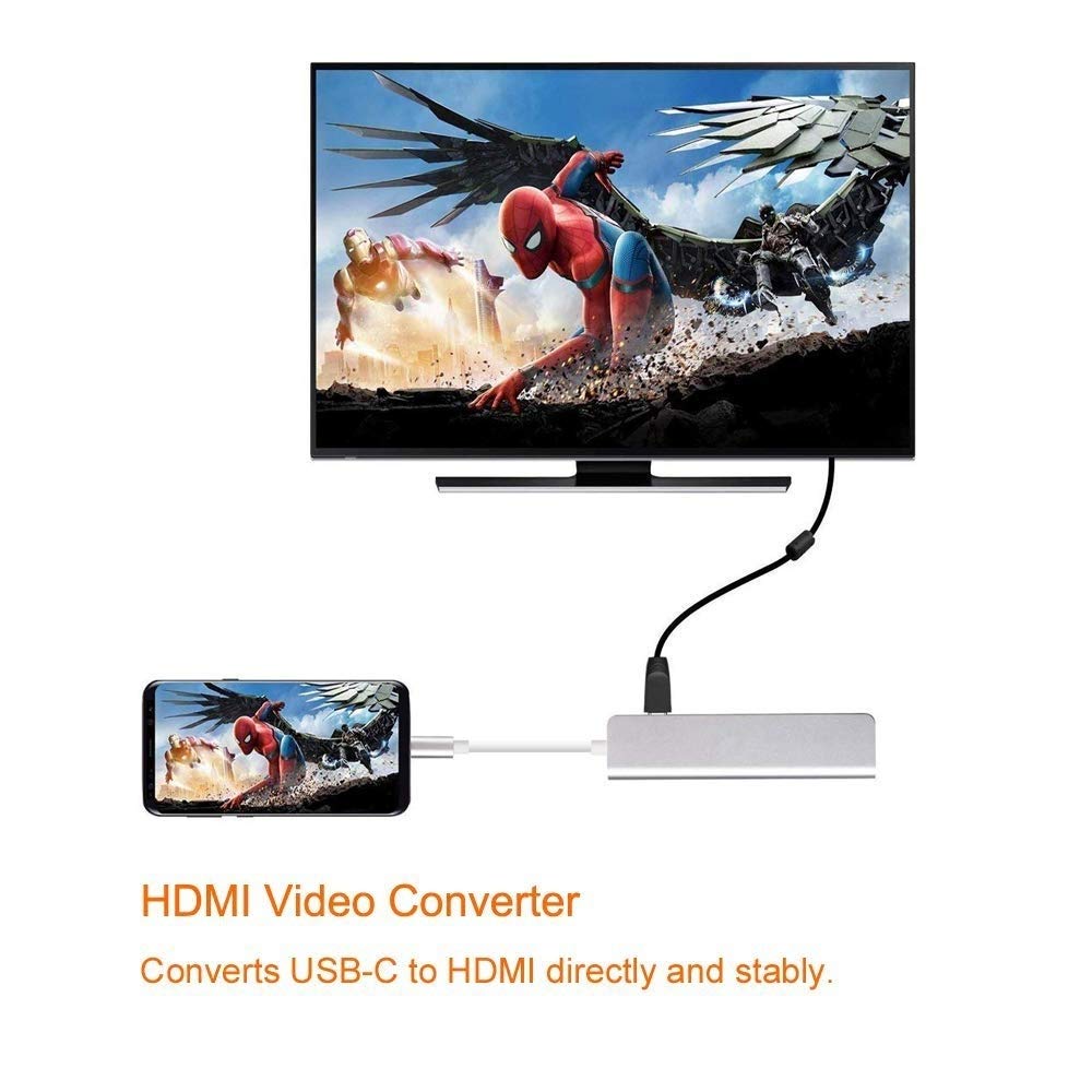 Leya-US Spare Part 4 in 1 Type C Hub with HDMI USB 3.0 Adapter Compatible for MacBook Hub USB Computer Peripherals USB Type C HDMI Compatible for MacBook Pro Air