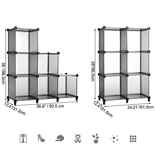 ANWBROAD Cube Storage Organizer 6-Cube Closet Organizers and Storage DIY Modular Plastic Closet Cabinet Book Shelf Cubes Organizer Storage Shelving for Home Bedroom Office Living Room Gray ULCS006H