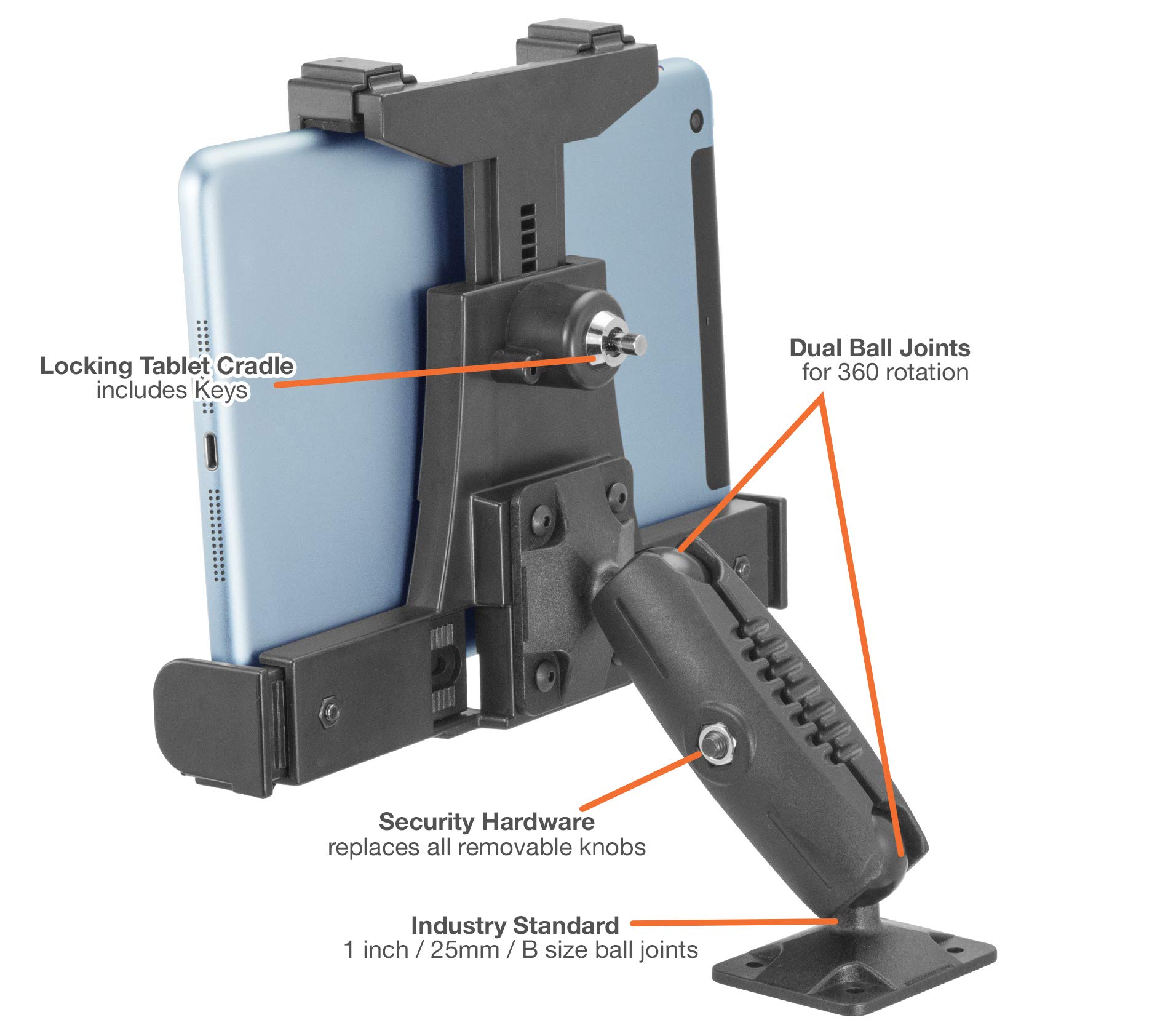 iBOLT TabDock Dock'n Lock Bizmount- Heavy Duty Industrial Composite Locking Drill Base Mount for All 7" - 10" Tablets- for Trucks/Vehicles/Wall Mount: Great for ELD, Fleets, and Restaurants