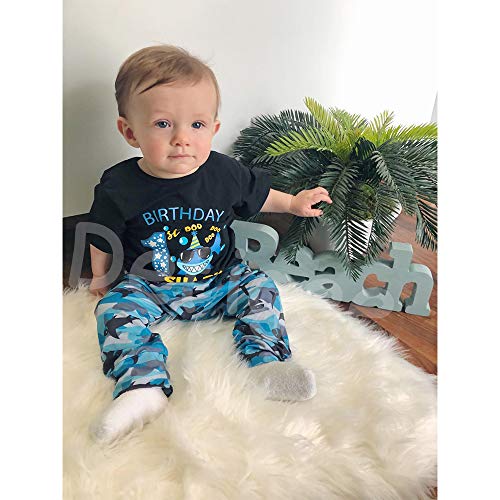 Detigee Baby Boy First Birthday Outfit Toddler Birthday Shark Pant Clothing Set (Black09,12-18 Months)