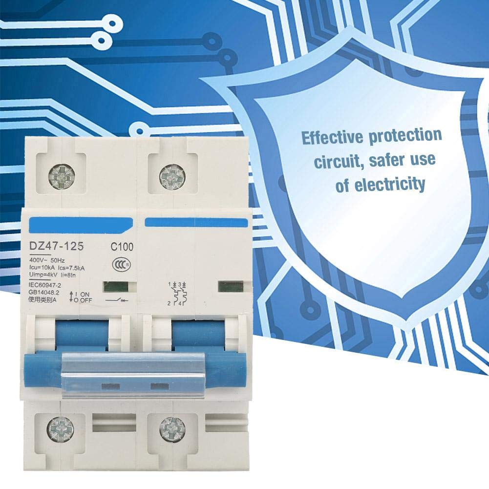 Current Circuit Breaker, DZ47-125 2P Current Miniature Circuit Breaker 400V 80/100/125A Leakage Protection Switch Supplemental Protection(100A)