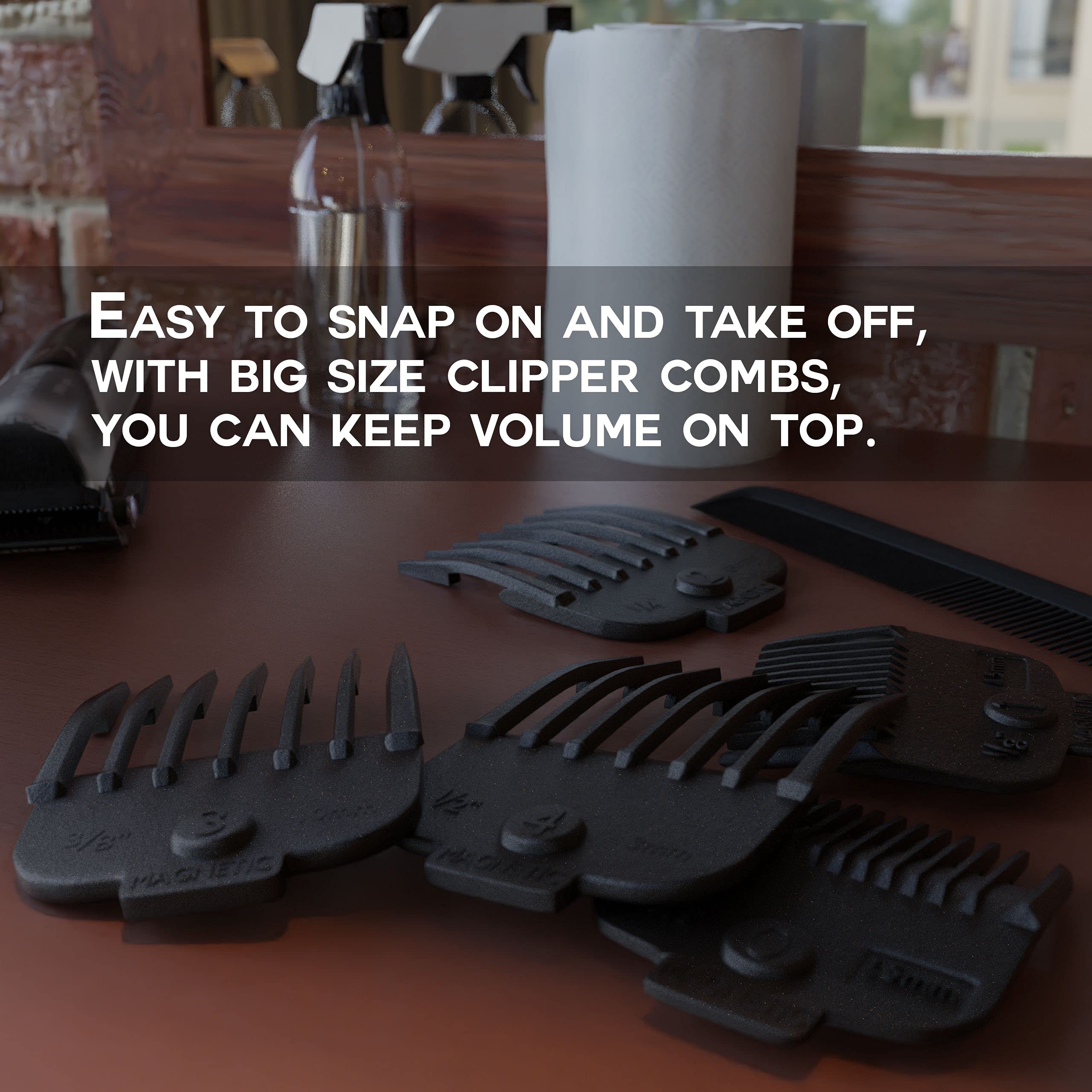 Caliber Magnetic Cutting Guards Set - Professional Hair Cut Clippers Tool - 5 Piece Universal Grooming Guards Replacement - Black Attachment Guide Comb for Precise Hair Cutting and Trim Length