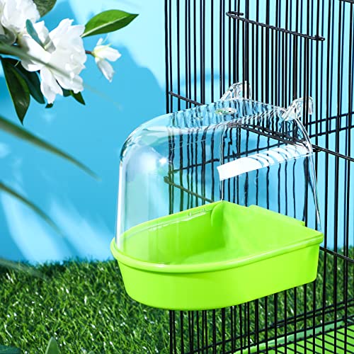 3 Pieces Clear Bird Bath for Cage Parakeet Bird Cage Accessories Hanging Bird Bath Box Parrot Bird Bathing Tub with Clear View for Small Birds Cockatiel Conure Canary Budgies Parrots Blue Green White