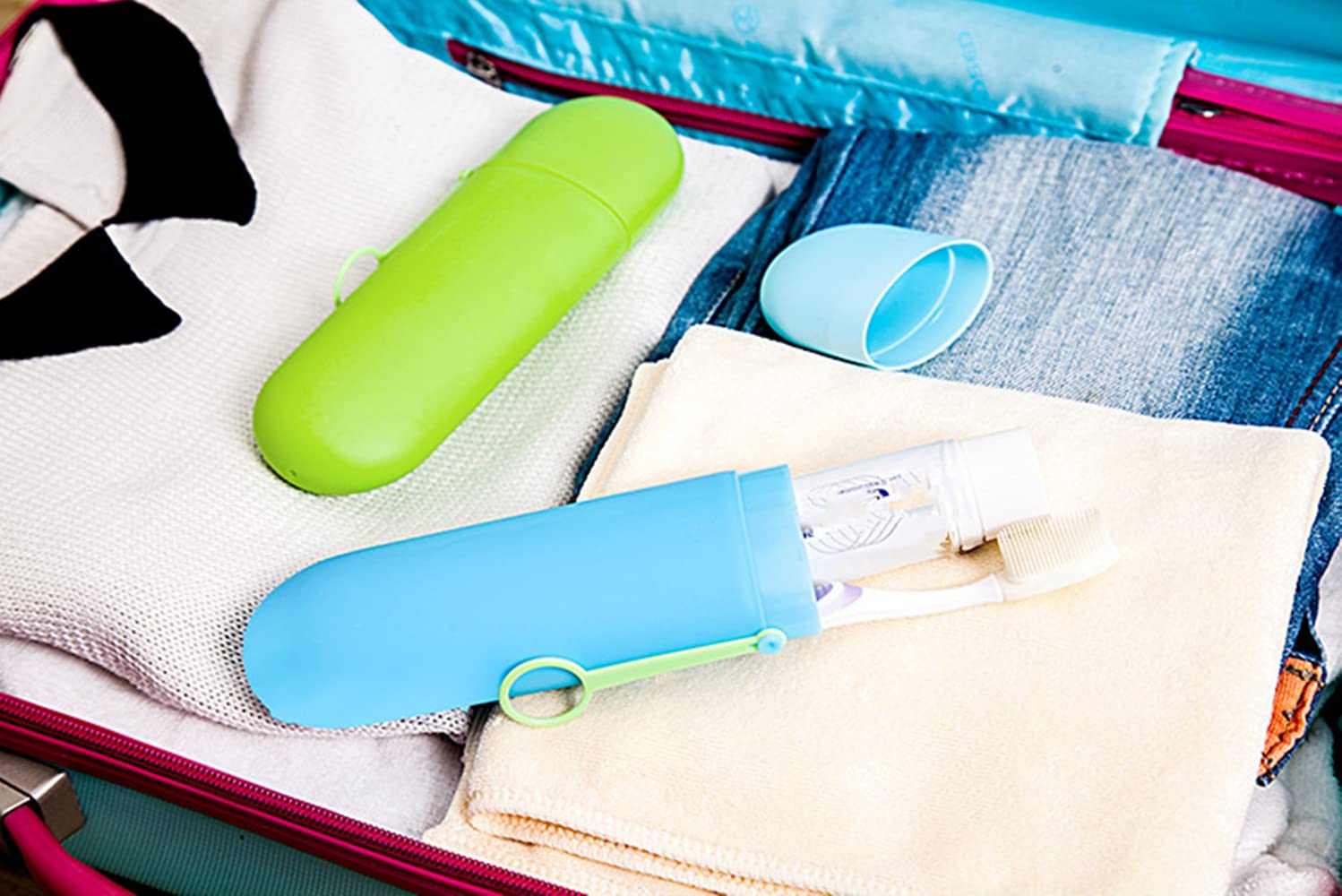 Cafurty 2 Pcs Toothbrush Toothpaste Travel Container Cases, Toothbrush Case Storage Box Holder with Hanger, Portable Spoon fork Storage Case for Travel, Family, Camping
