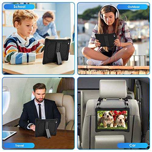 DETUOSI Silicone Case for Teclast M40 Plus/M40 with Stylus Pen & Shoulder Strap, Multi-Angle Case, Soft Lightweight Protective Cover for Teclast P20S/ P20HD/ 8Pritom Tronpad L10, Black