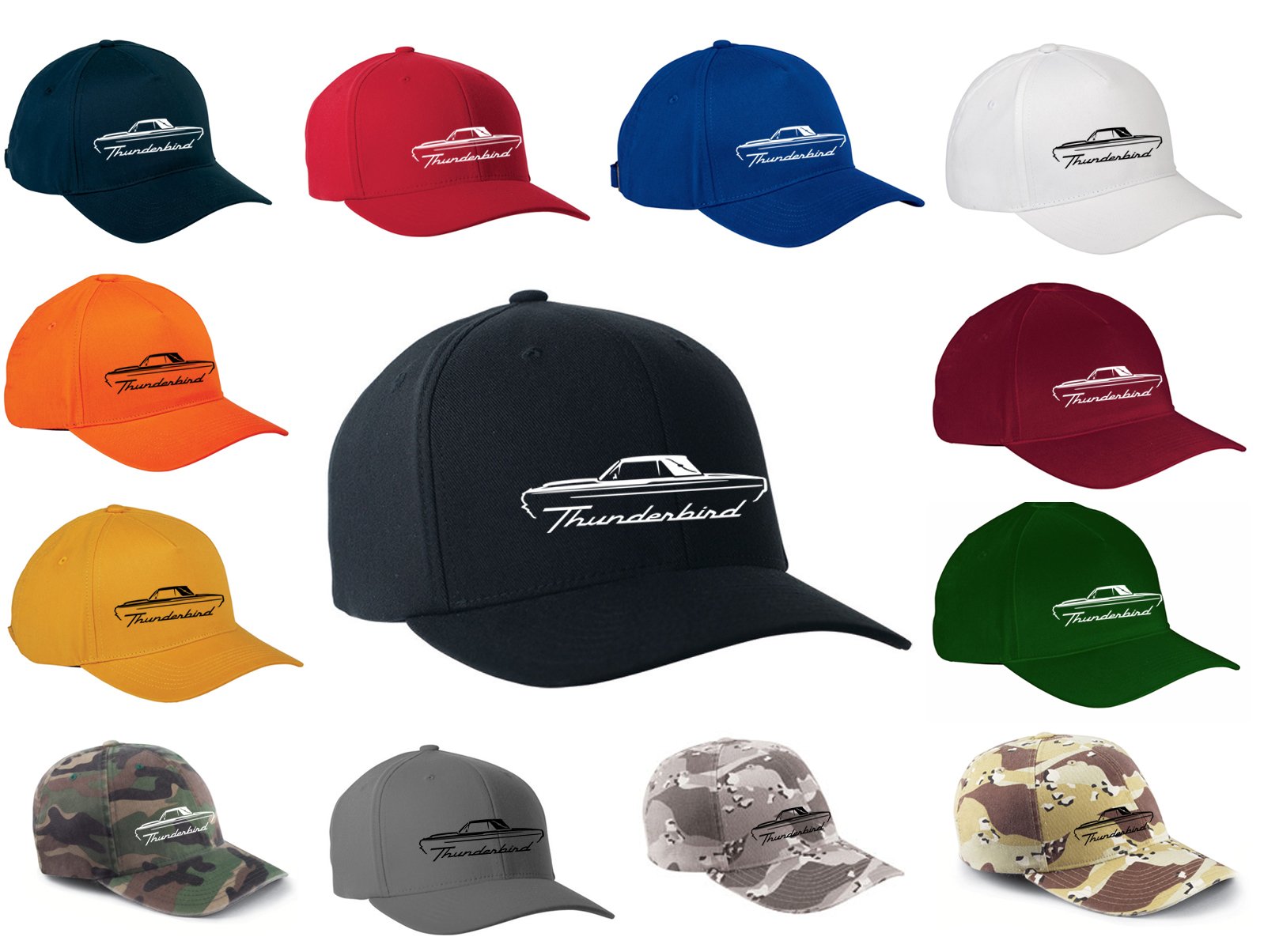 1964 1965 1966 Ford Thunderbird Coupe Classic Outline Design Flexfit hat Cap Large/XLarge Black