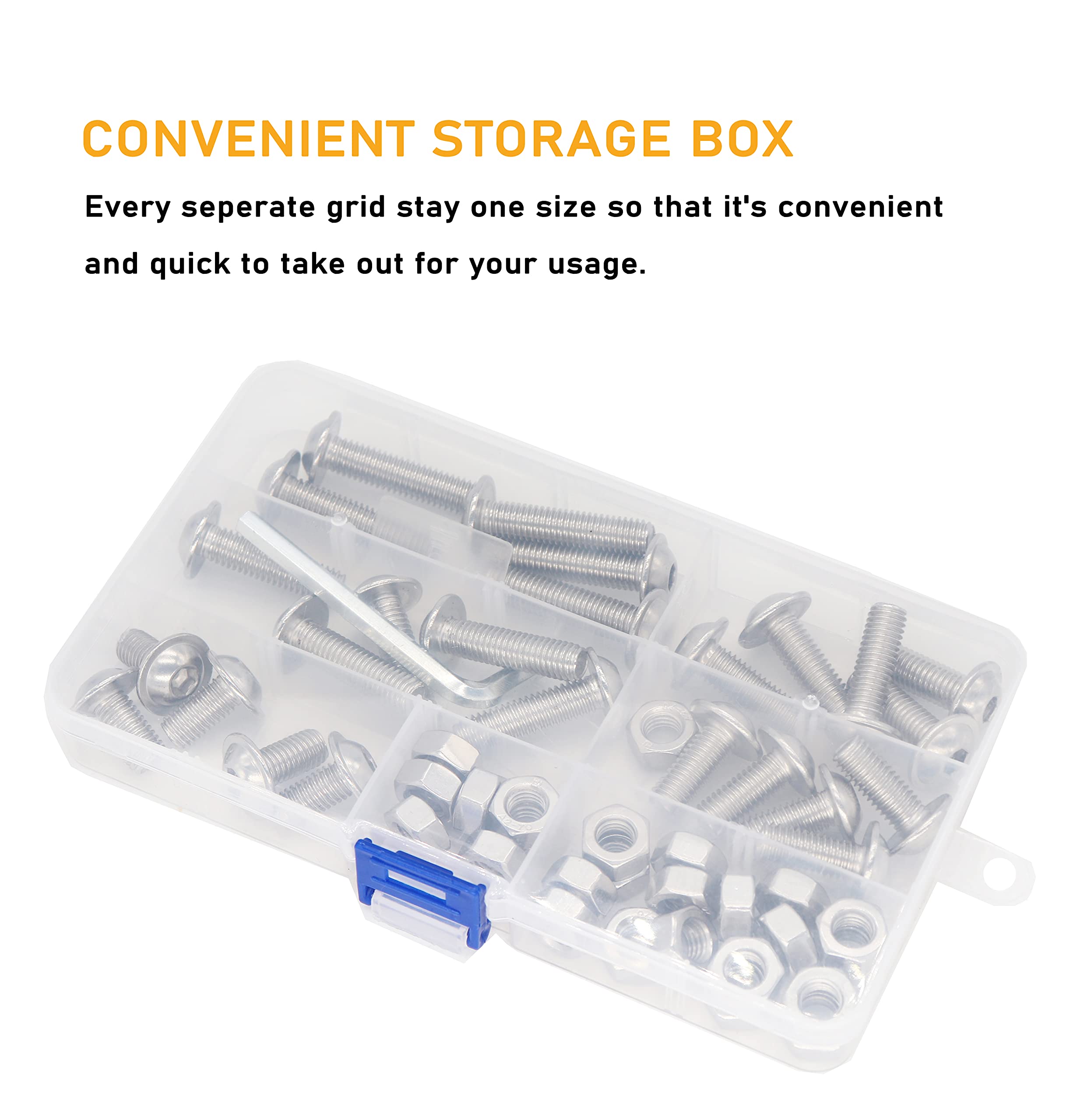 binifiMux 50pcs M8-1.25 x 15mm/ 20mm/ 25mm/ 30mm/ 35mm Flanged Hex Button Head Socket Cap Screws, 304 Stainless Steel / 18-8, Plain Finish, Full Thread