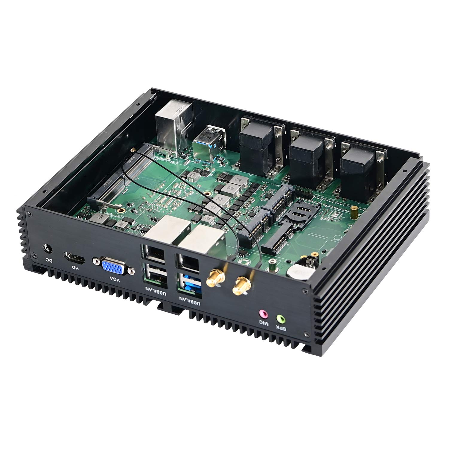 HUNSN Industrial Computer, Fanless Mini PC, Windows 11 / Linux Ubuntu, I5 8250U 8259U 8260U 8350U 8265U, IM07, GPIO, Watchdog, WOL, SIM Slot, 2 x LAN, 6 x COM, 8G DDR4 RAM, 256G SSD