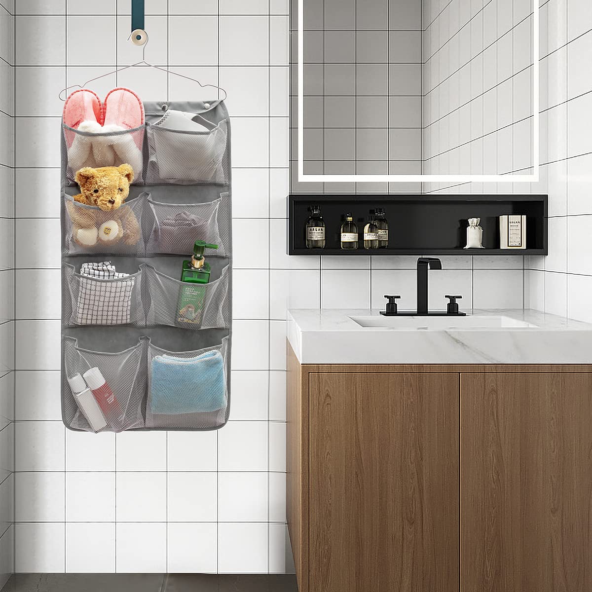ANZORG Dual-Sided Hanging Closet Organizer Bra Underwear Socks Stocking Clothes Storage Bag with 16 Large Pockets (MESH POCKETS)