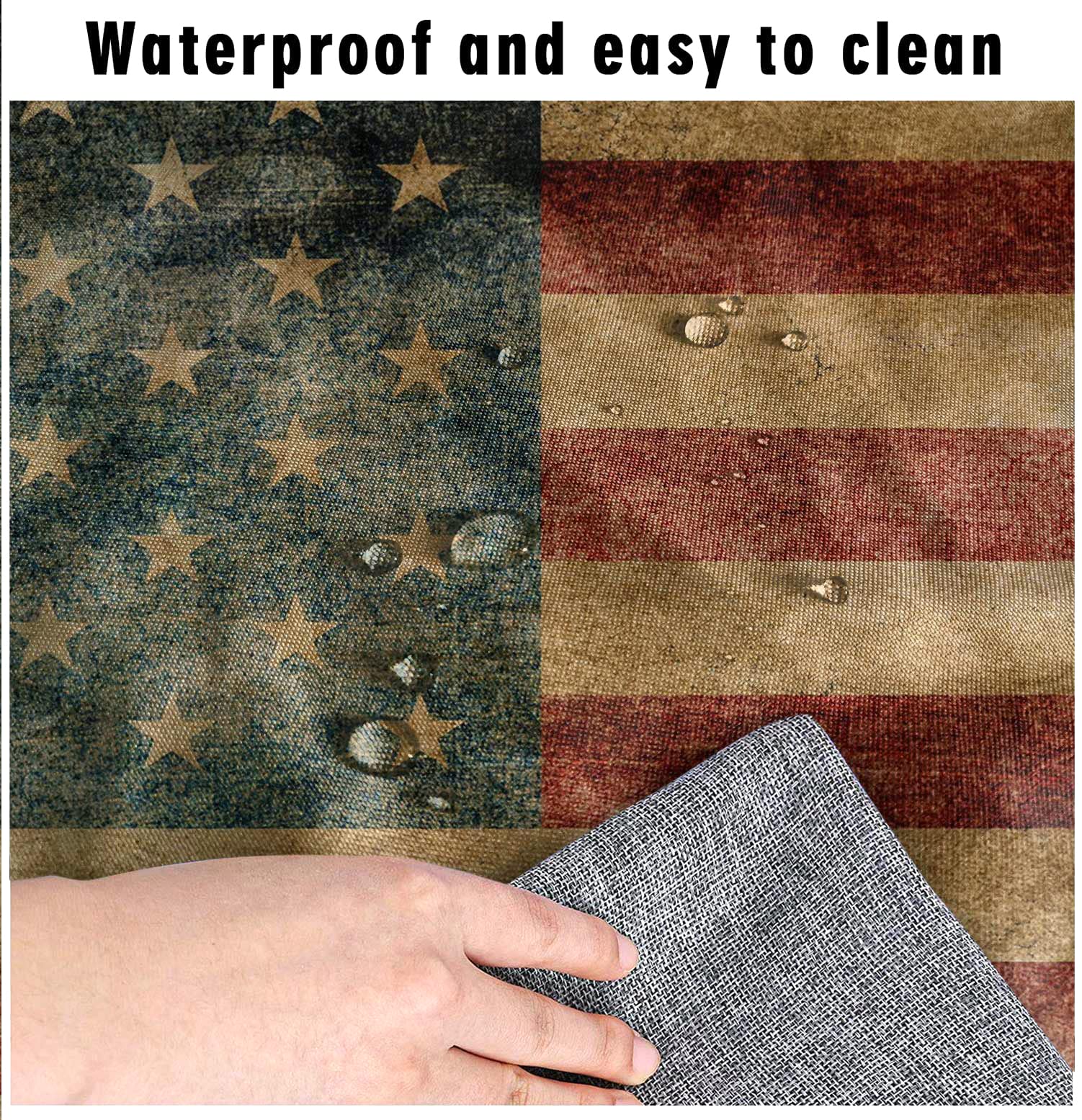 4th of July Rectangle Fitted Tablecloth, American Flag Indenpendence Day Elastic Edged Table Cover, 30x72 Inch, Waterproof Polyester Picnic Table Cloth for Outdoor Indoor Travel Party Patio Use