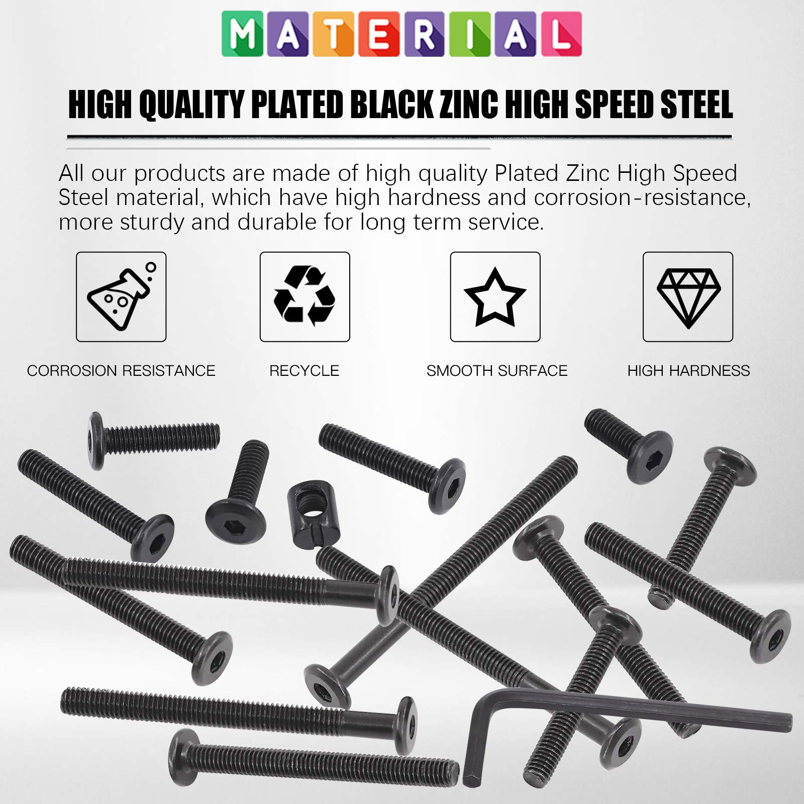 Glarks 141Pcs Baby Bed Crib Screws Hardware Replacement Kit, M6x15/ 25/35/ 45/55/ 65/ 75mm Black Hex Socket Cap Screws and Nuts Assortment Kit for Chair Table Cabinets Furniture