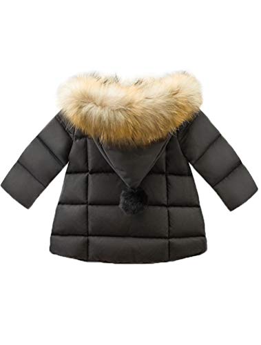 Mallimoda Baby Boys Girls Down Jacket Toddler Winter Warm Puffer Down Coat Cotton Hooded Fur Snowsuit Black 2-3 Years