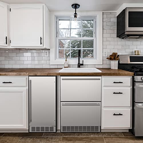 24 Inch Outdoor Drawer Fridge, Under Counter Double Drawer Beverage Refrigerator, 4.9 Cu.Ft. Weather Proof IPX4 Stainless Steel Auto Defrost 34-65℉ Built-in Fridge, ETL & DOE Approved