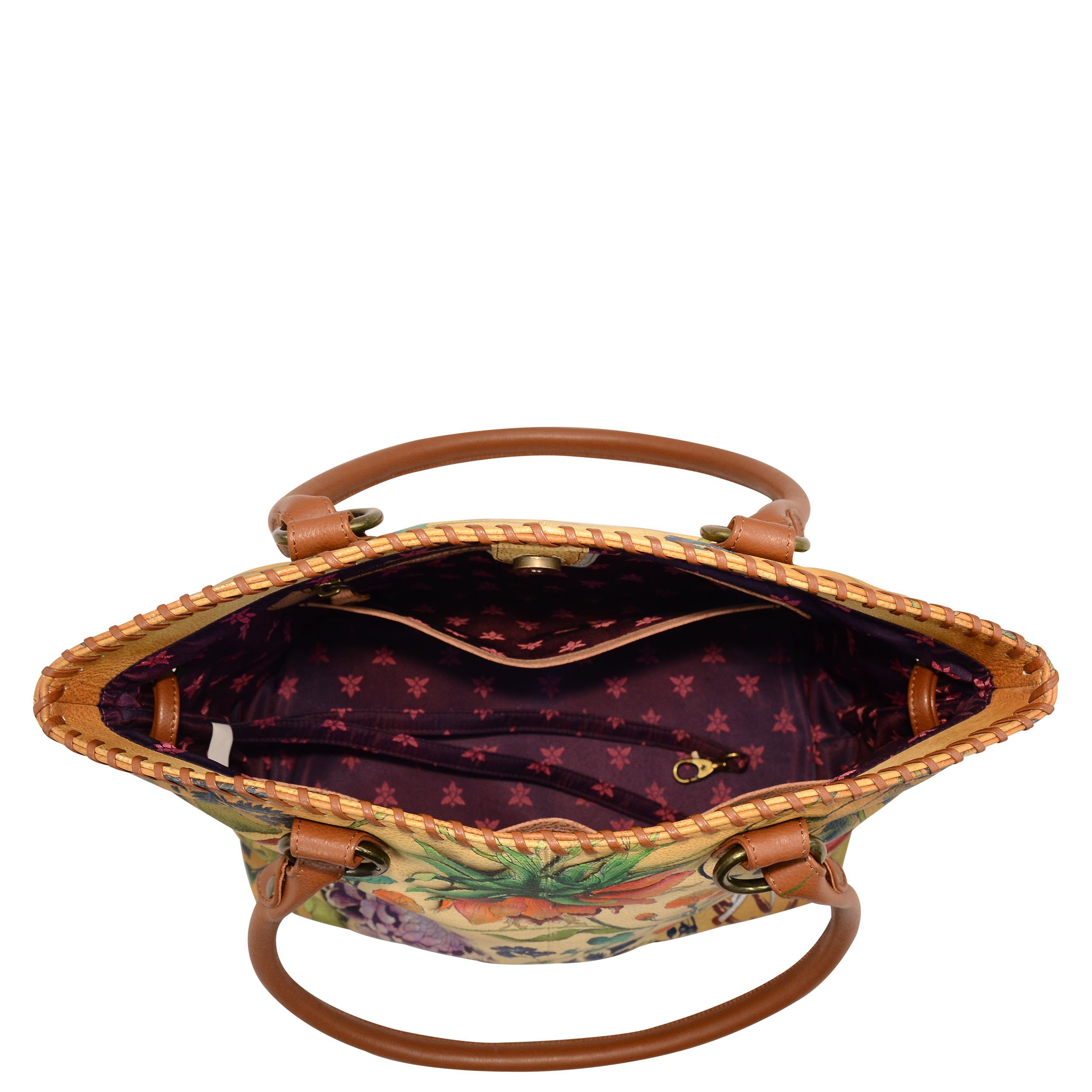 Anuschka Women’s Hand-Painted Genuine Leather Drawstring Shopper Bag - Caribbean Garden