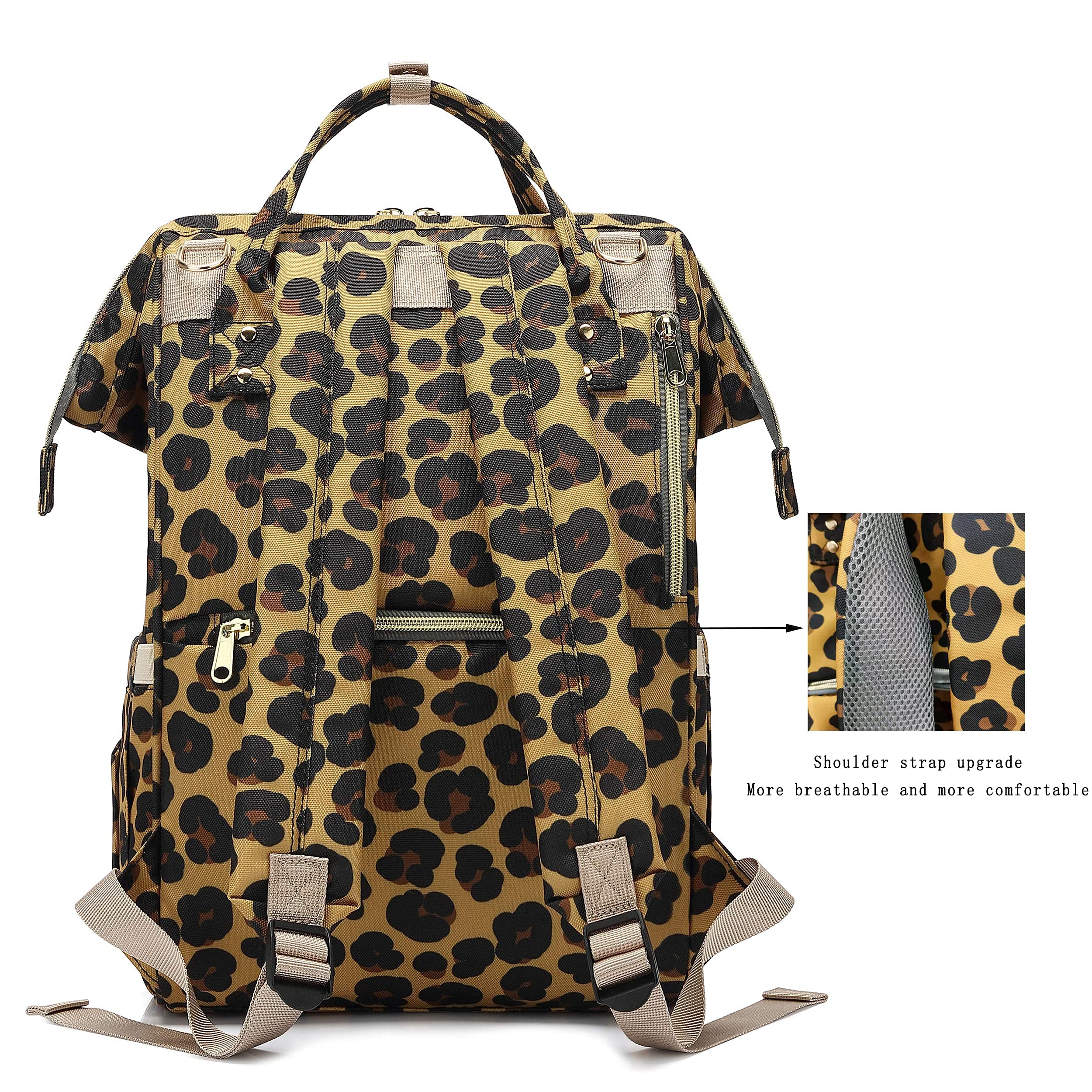 Gnirue Leopard Printing Diaper Bag Large Capacity Water Resistant Nursing Backpacks Nappy Bags for Mom (Brown)