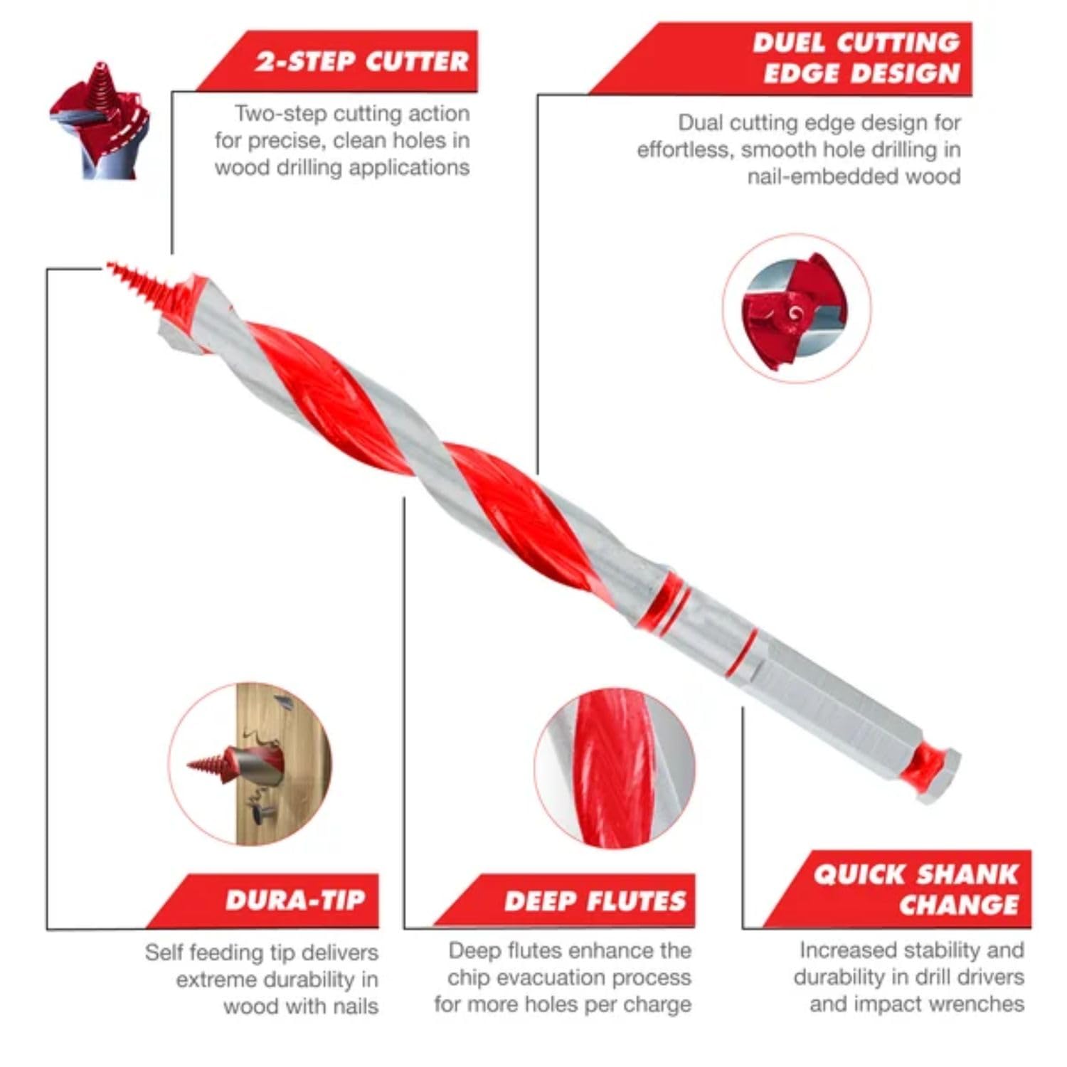 Diablo Auger Bit for Wood & Nail-Embedded Wood - 11/16" Diameter, 13" Length, 7/16" Hex Shank, 9" Working Length - DAG2060