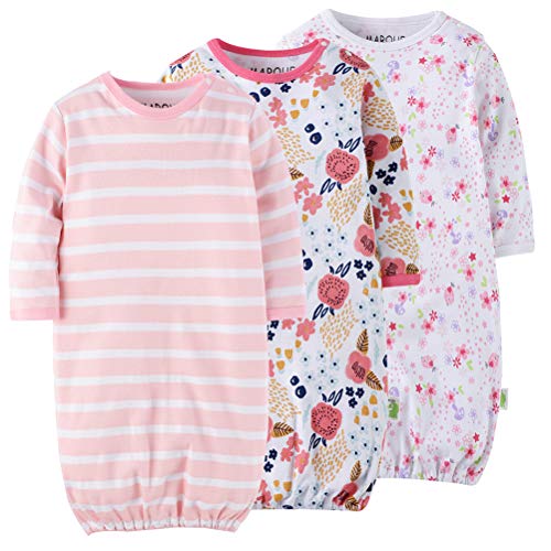 Baby Girls Sleep Gown - 100% Cotton Soft Lightweight No-Scratch Mittens Baby Sleeping Bag - Pink 90