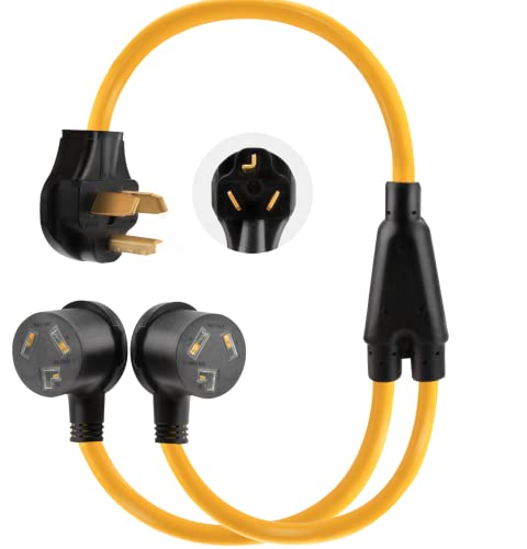 3 Prong Dryer Y Splitter NEMA 10-30P Male to Two NEMA 10-30R Female, 30 Amp 250 Volt 7500W STW 10 AWG Dryer Outlet Splitter for Tesla EV Charger Dryer Cord Y Splitter 3 Feet Power Cable, UL Listed