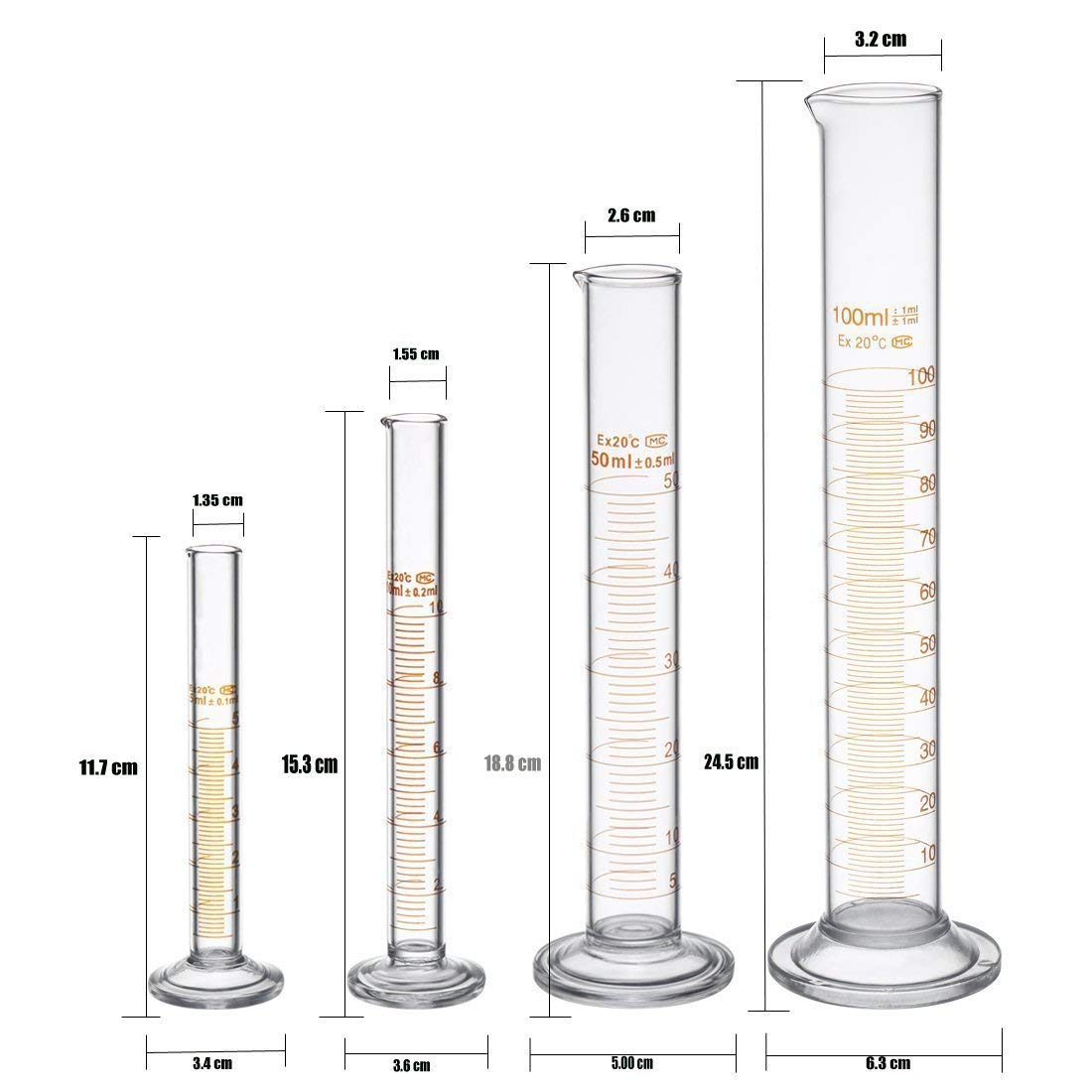 Glass Measuring Low Form Beaker Set 50ml 100ml 250ml Thick Glass Graduated Measuring Cylinder Set 5ml 10ml 50ml 100ml Glass Stirring Rod 12" Long