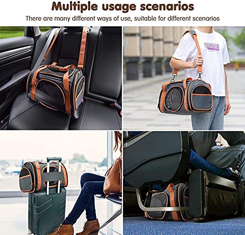 OKMEE Cat Carrier TSA Airline Approved with Ventilation for Small Medium Cats Dogs Puppies, Dog Carrier with Big Space, 5 Mesh Windows, 4 Open Doors for Comfortable Travelling.