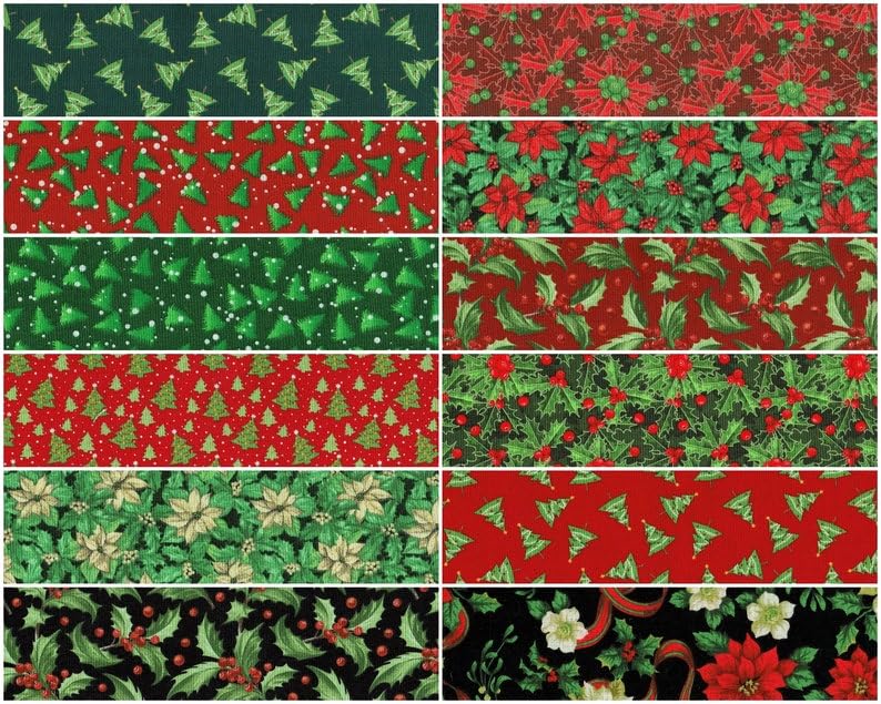 2.5" Christmas Jelly Roll Strips, Quilt Cotton Fabric Strips for Quilting and Sewing DIY Crafts - 12 Strips
