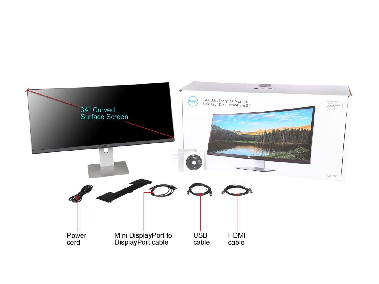 Dell U3419w Ultrasharp 34-Inch WQHD (3440x1440) Curved IPS USB-C Monitor, Black